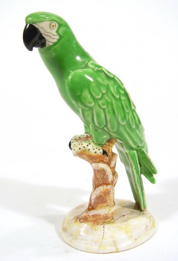Hand Painted Austrian Pottery Parrot On A Branch,