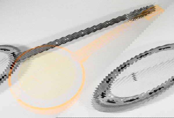 Wooden Banjo With Bone Inlaid Neck, 95cm In Length