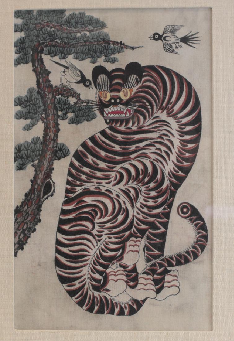 Korean Tiger Folk Painting Minhwa On Fabric
