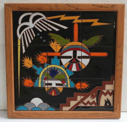 Lg Jennifer Roche Hand Painted Southwest Ceramic Tile Plaque Hopi ...