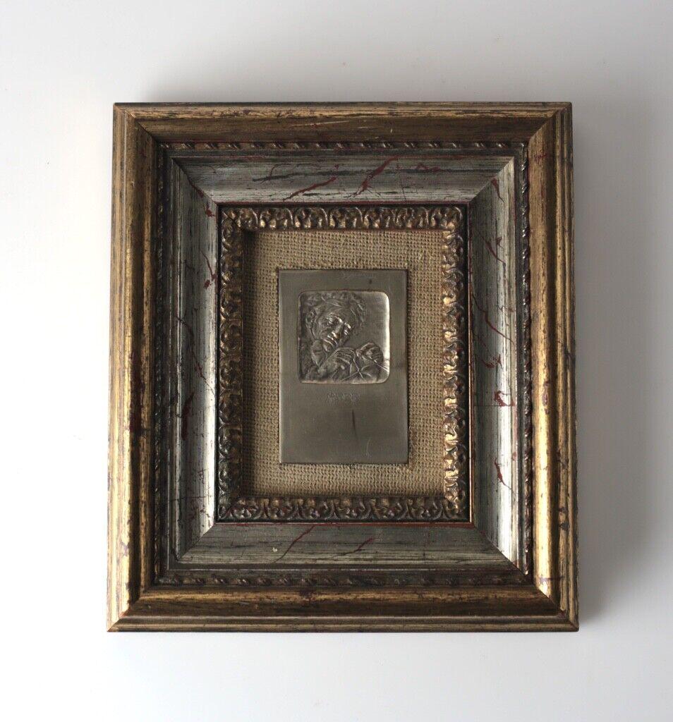Boris Schatz Judaica Bezalel Silver Plaque, Framed. "the Grandmother".