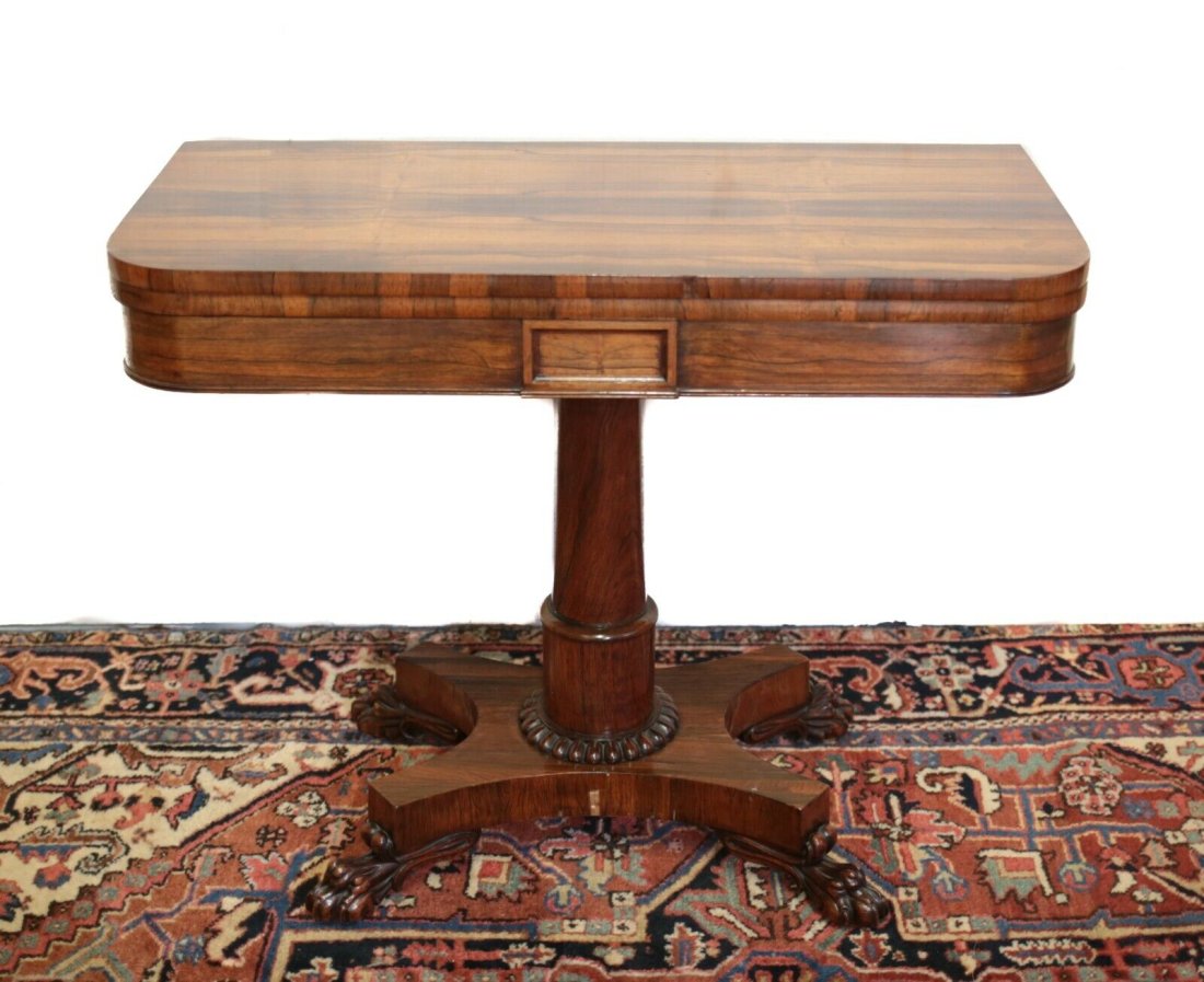 19th Century Continental Walnut Veneer Fold Over Game Table Hidden Casters