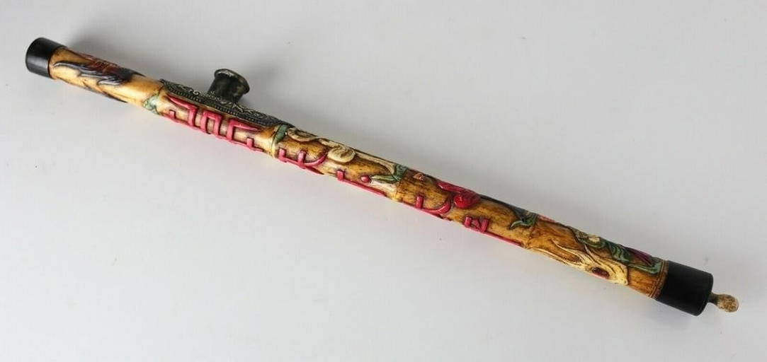 Chinese Colored And Stained Bovine Bone Opium Pipe