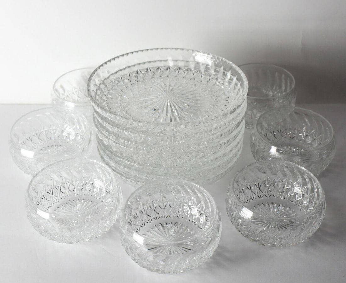 7pc Set Of Thomas Webb Cut Glass Bowls With Large Underplates C1950-60 ...