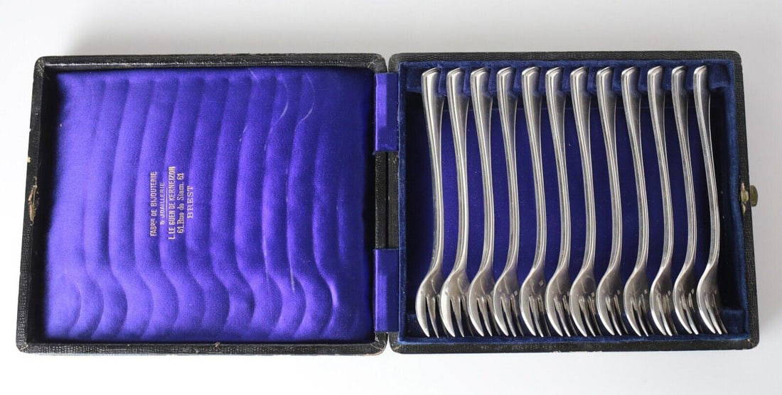 12pc Cased Cailar Bayard Silverplate Fish Dessert Fork Set In ...