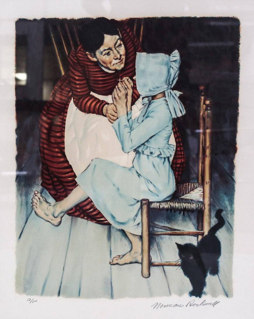 Norman Rockwell (american 20th C) Lithograph Huck Threading Needle Artist Proof Auction