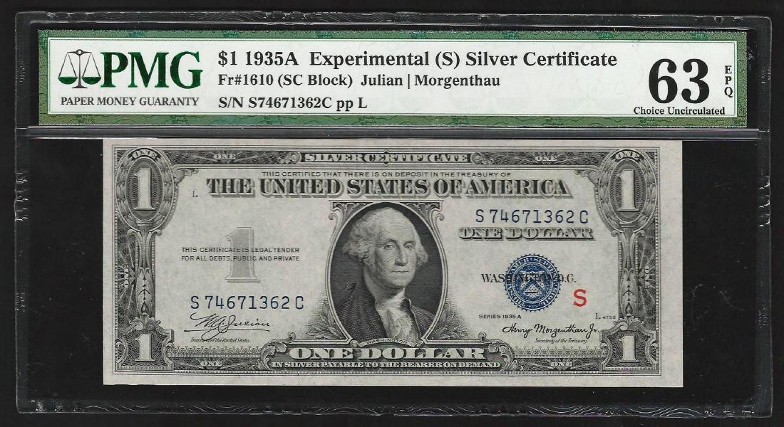 1935a $1 Experimental Silver Certificate Note Pmg