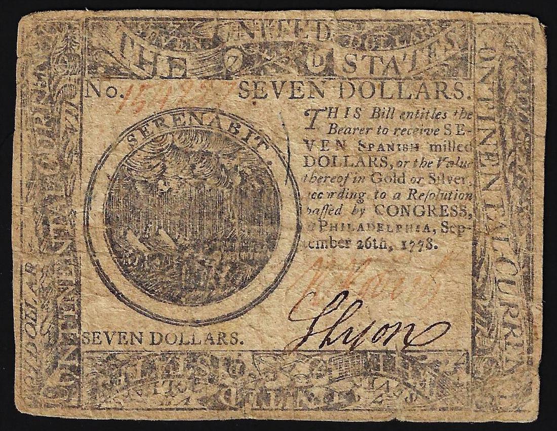 September 26, 1778 $7 Continental Currency Note