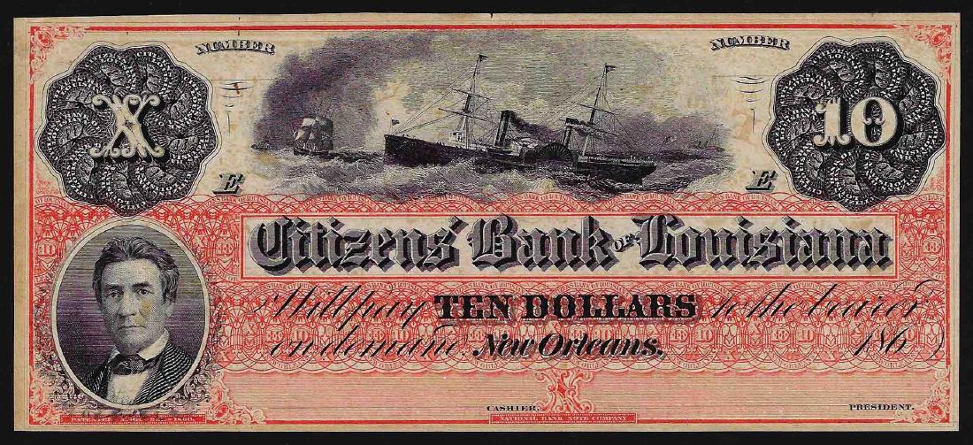 1860s $10 Citizens Bank Of Louisiana Obsolete Note