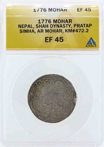 1776 Nepal Shah Dynasty Mohar Coin Anacs Ef45
