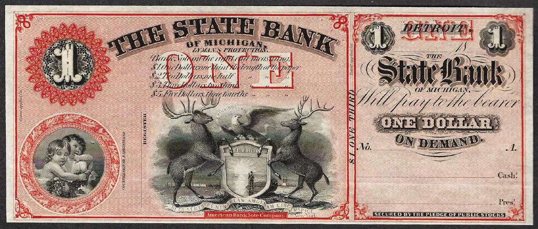 1800's $1 The State Bank of Michigan Obsolete Note - Mar 09, 2018 | BK ...