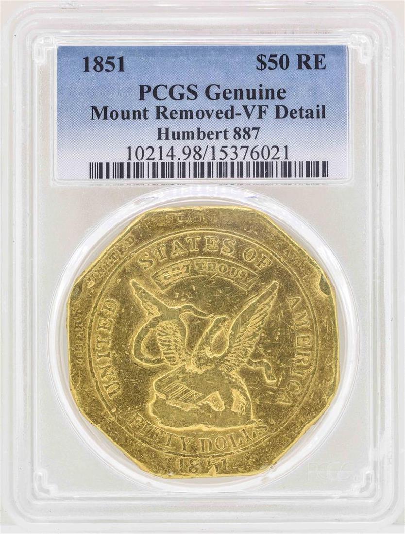 1851 $50 RE Humbert Reeded Edge Gold Slug Coin PCGS VF