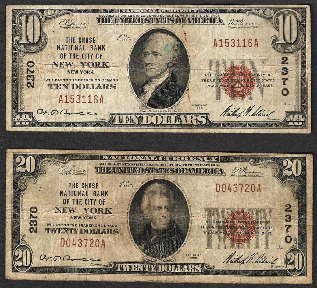 1929 $10 & $20 New York New York National Currency Note
