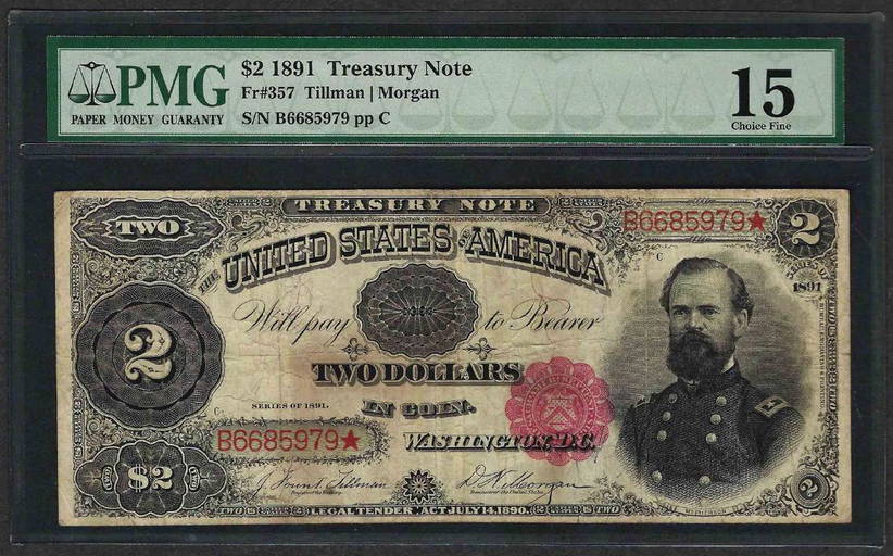 1891 $2 Treasury Note Fr.357 Pmg Choice Fine 15