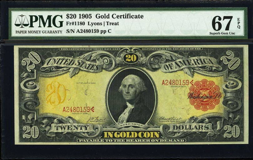 1905 $20 'technicolor' Gold Certificate Note Pmg Superb