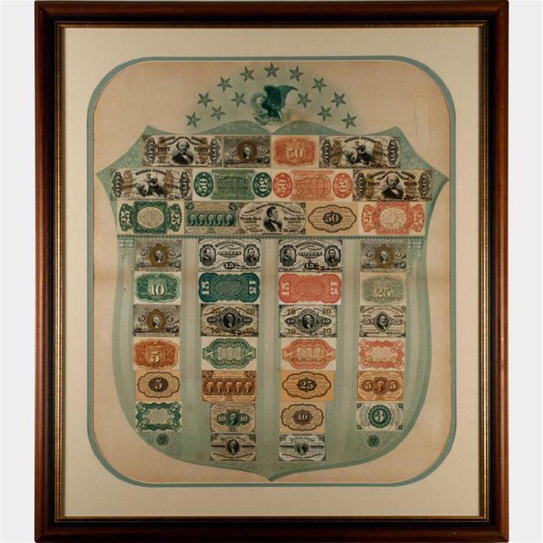 Rare Framed Green Fractional Currency Shield Fr.1383-a