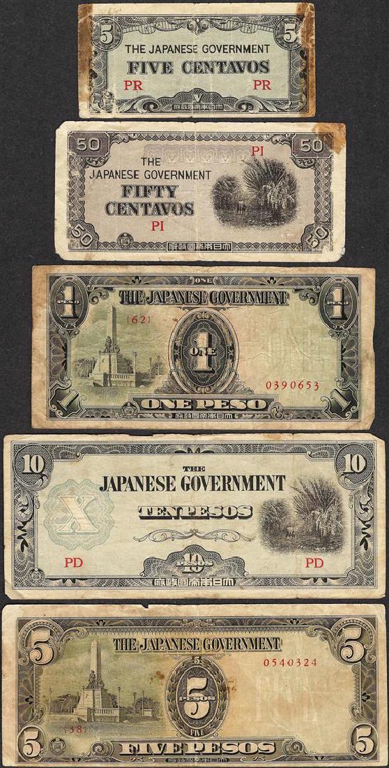 Lot of (5) Japanese Military Currency Notes