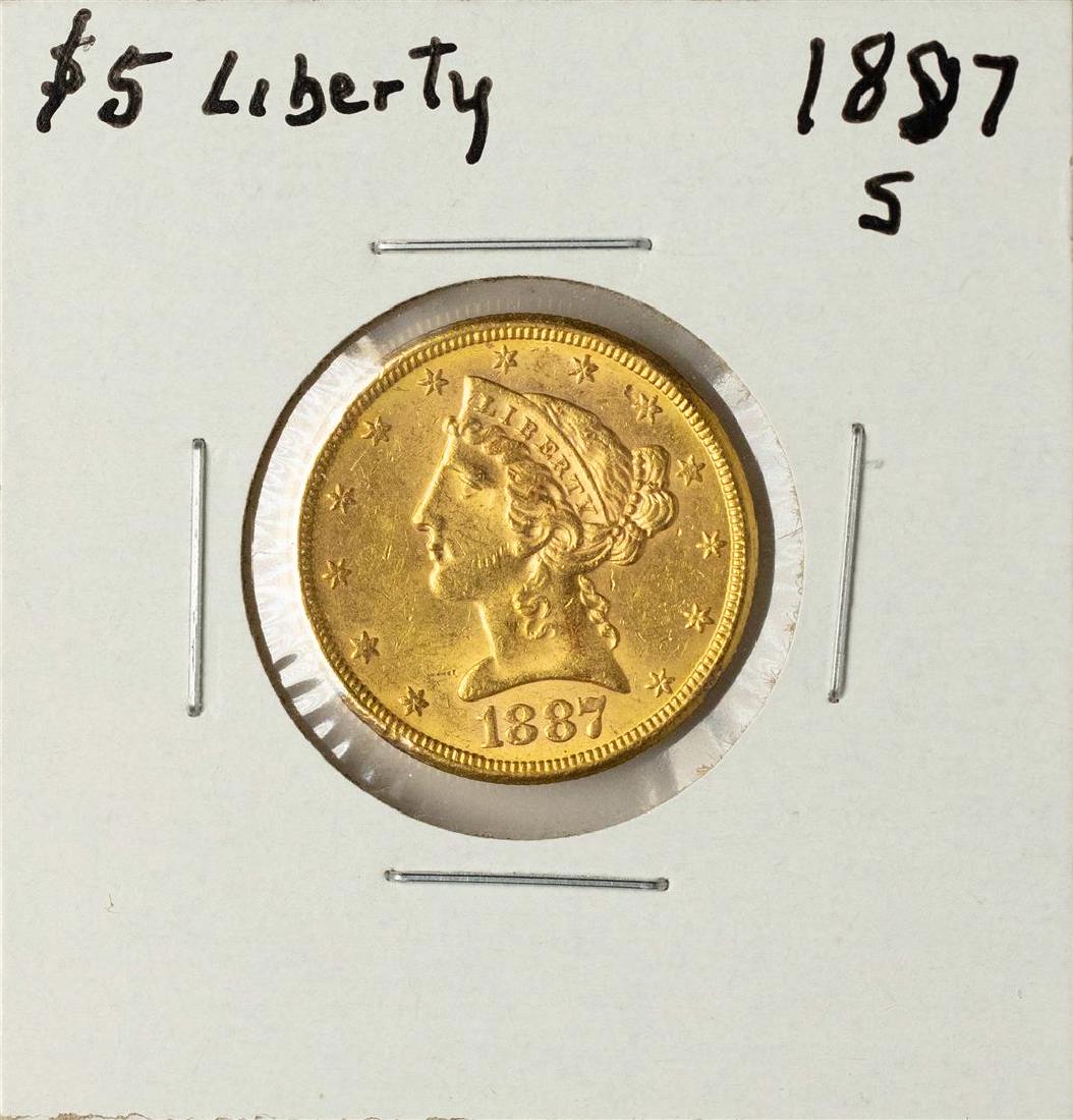 1887 S $5 Liberty Head Half Eagle Gold Coin