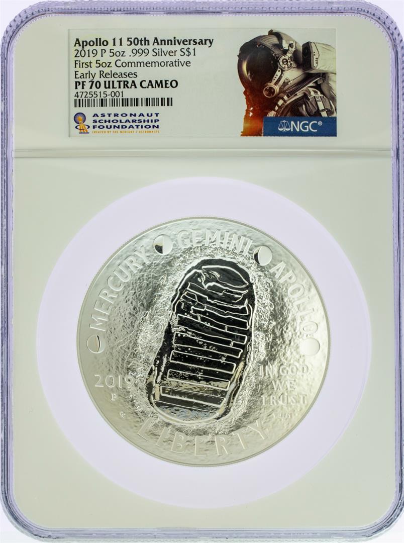 2019 Apollo 5 Ounce Commemorative Silver Coin Ngc Pf70