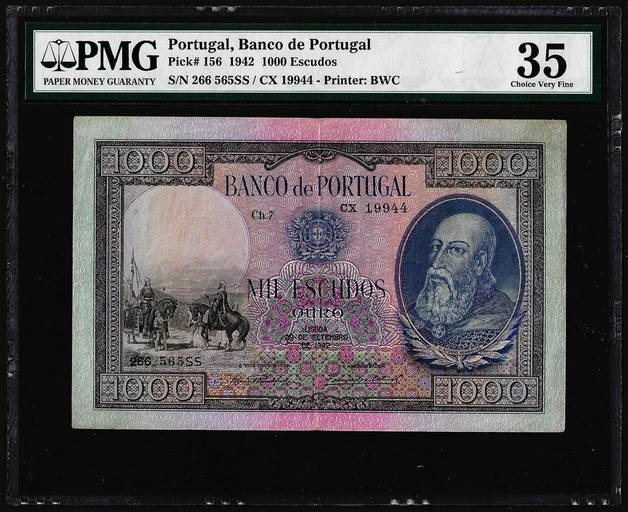 1942 Portugal Banco de Portugal 1000 Escudos Note Pick# - May 30, 2021 ...