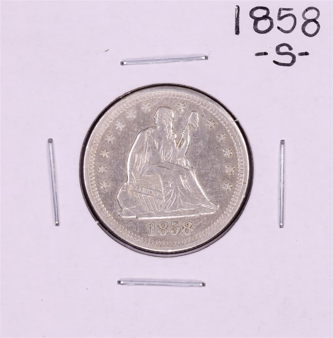 1858 S Seated Liberty Quarter Coin
