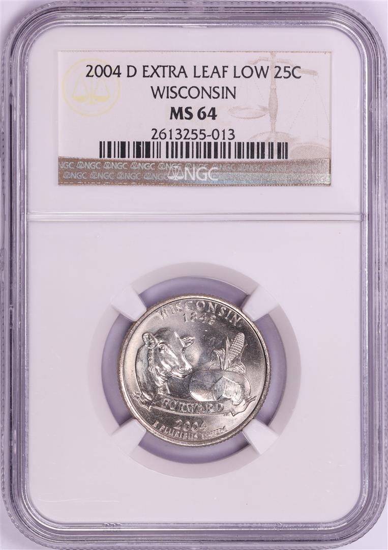 2004-D Wisconsin Extra Leaf Low Quarter Coin NGC MS64 (#0060) on Mar 06 ...