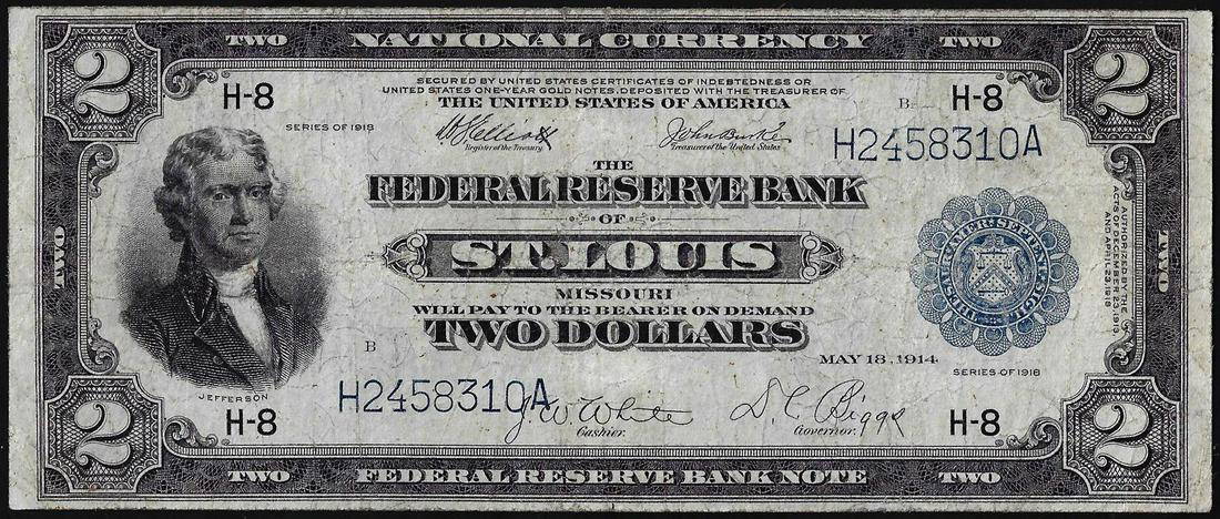 1918 $2 Battleship Federal Reserve Bank Note St. Louis - May 11, 2022 ...