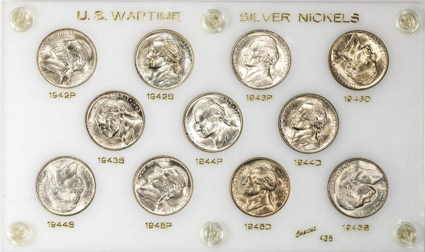 1942-1945 United States Wartime Silver Nickel Coin Set in Capital ...