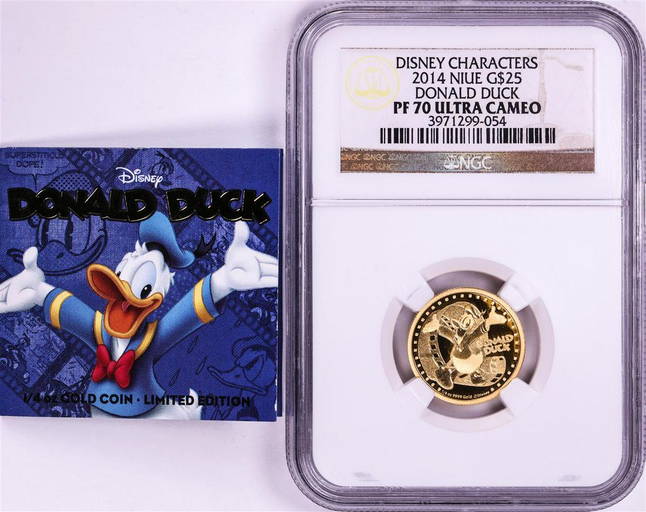 2014 $25 Proof Niue Disney Donald Duck Gold Coin Ngc Pf70 Ultra Cameo