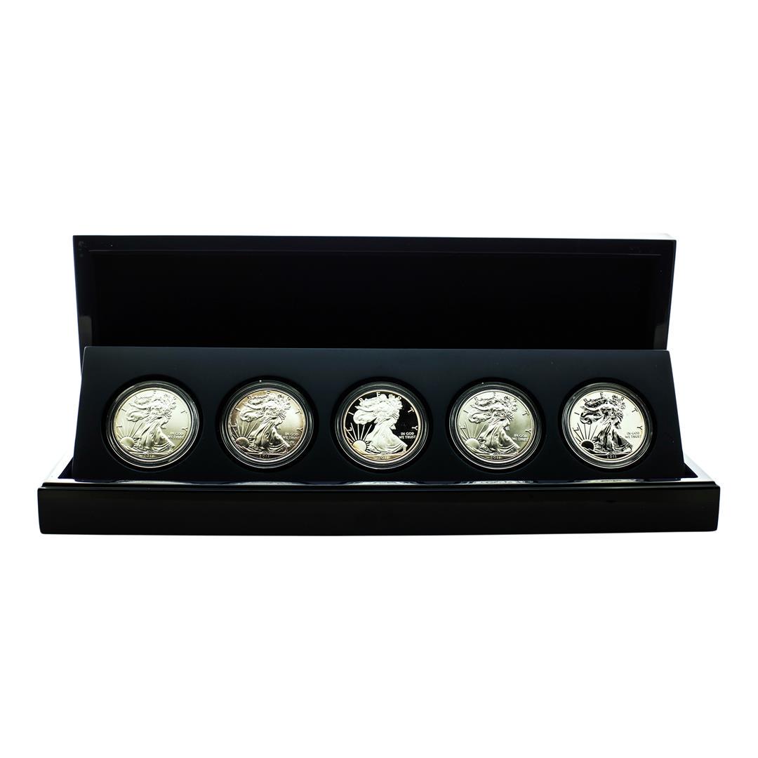 2011 $1 American Silver Eagle 25th Anniversary (5) Coin Set W/ Box & Coa