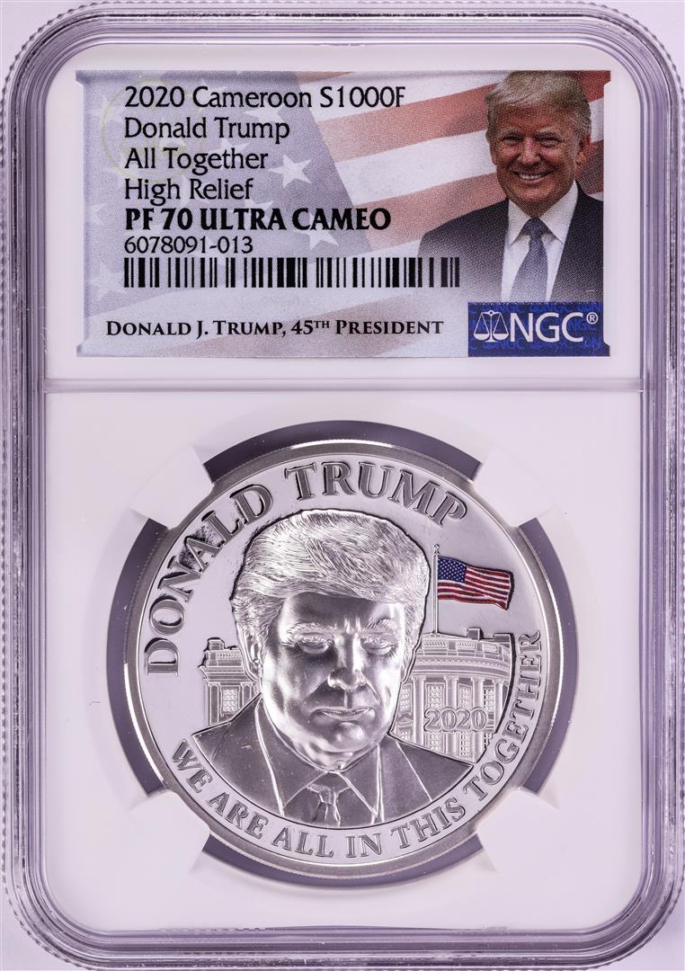 2020 Cameroon 1000 Francs High Relief Donald Trump Silver Coin Ngc Pf70 ...