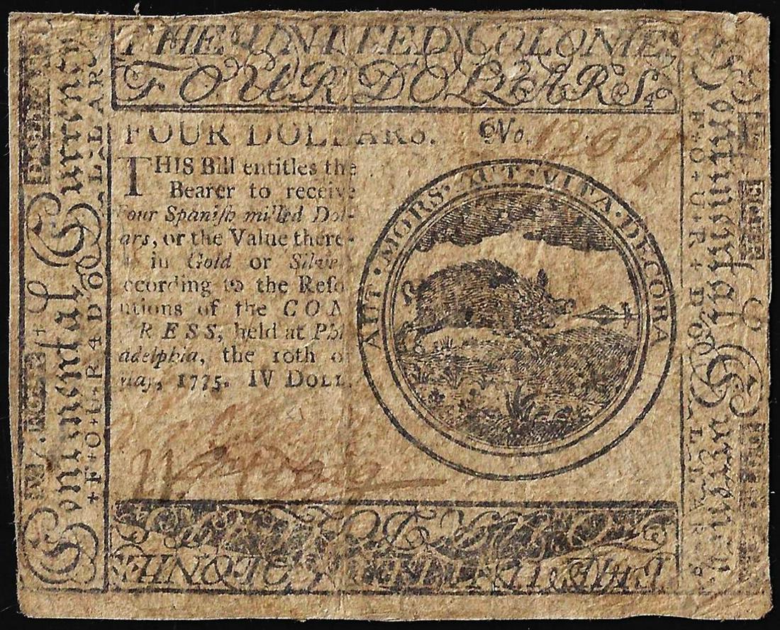 May 10, 1775 $4 Continental Currency Note CC-4 (#0428) on Dec 09, 2022 ...