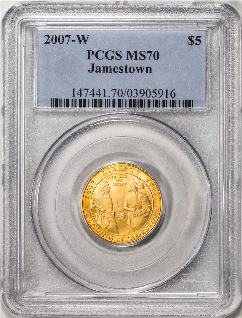 2007 W $5 Jamestown Commemorative Gold Coin Pcgs Ms70