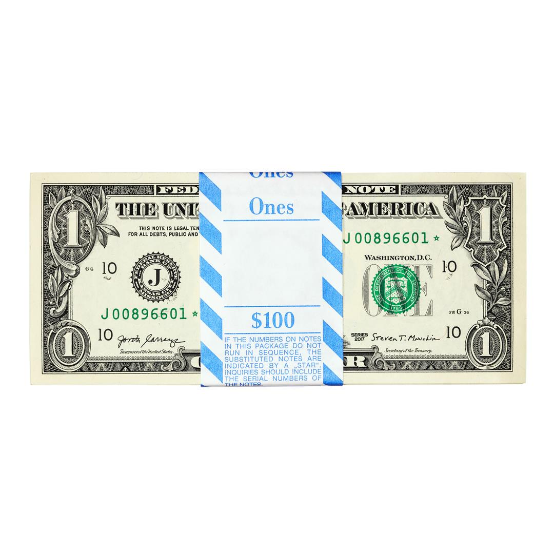 Pack Of (100) Consecutive 2017 $1 Federal Reserve Star Notes Kansas City
