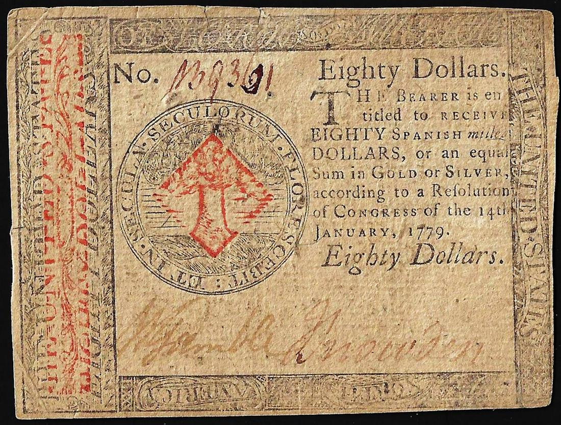 January 14, 1779 $80 Continental Currency Note - Mar 03, 2023 | BK ...