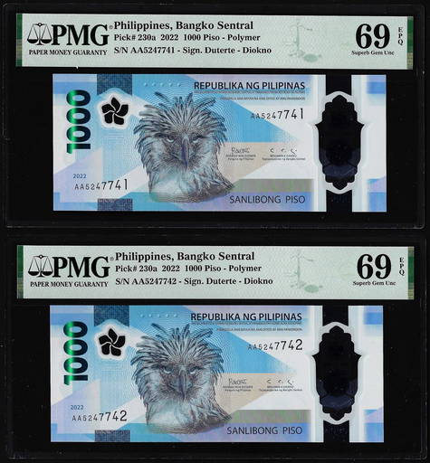 (2) Consecutive 2022 Philippines 1000 Piso Notes Pmg Superb Gem ...