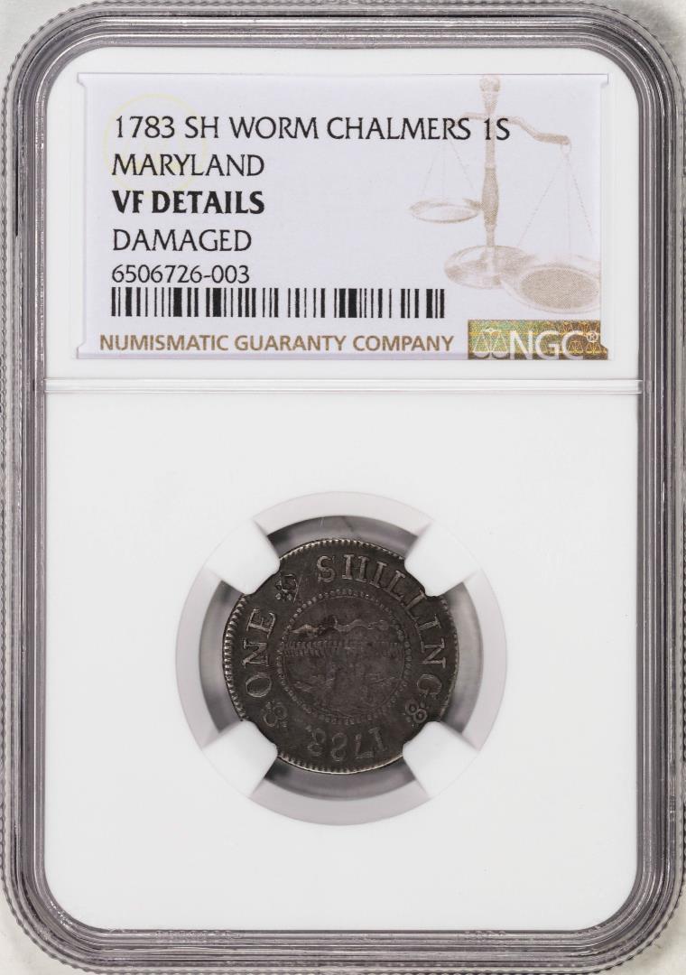 1783 Sh Worm Chalmers Shilling Maryland Colonial Coin Ngc Vf Details
