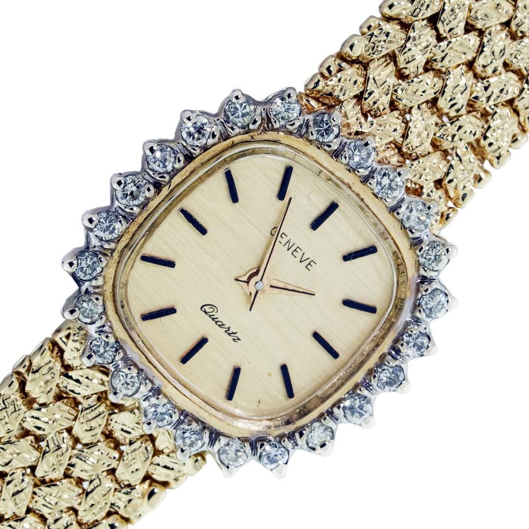Geneve Ladies 14k Yellow Gold Diamond Wristwatch