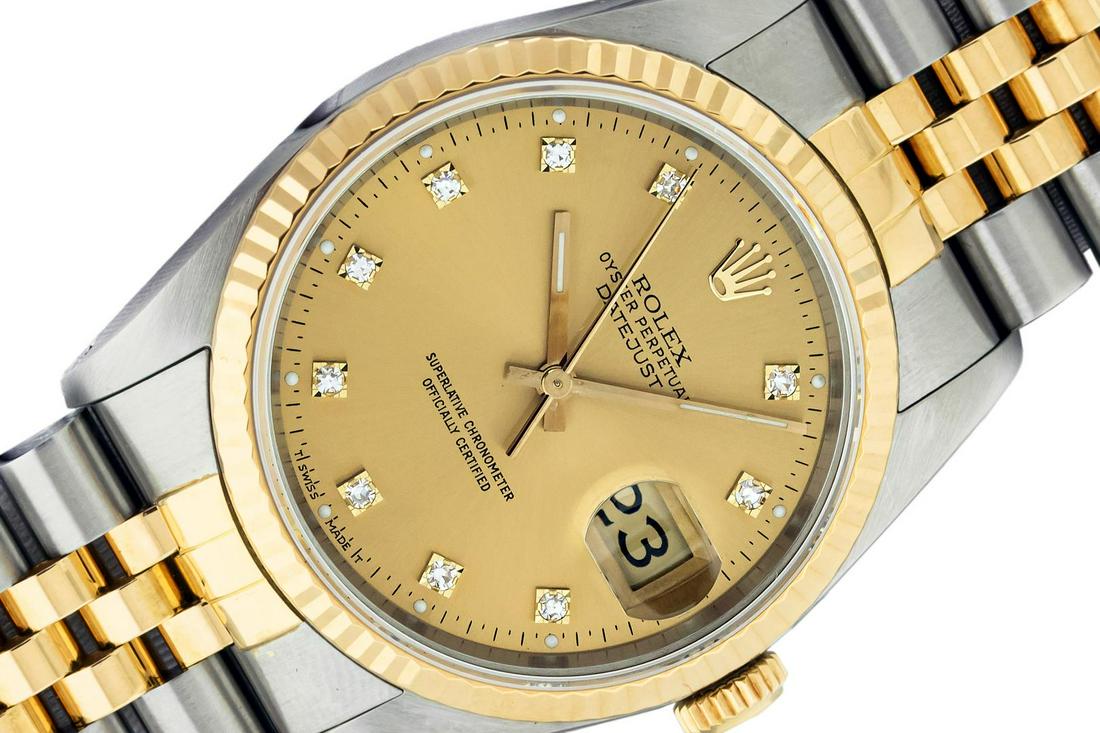 Rolex Mens Two Tone Factory Vvs Champagne Diamond Datejust Wristwatch ...