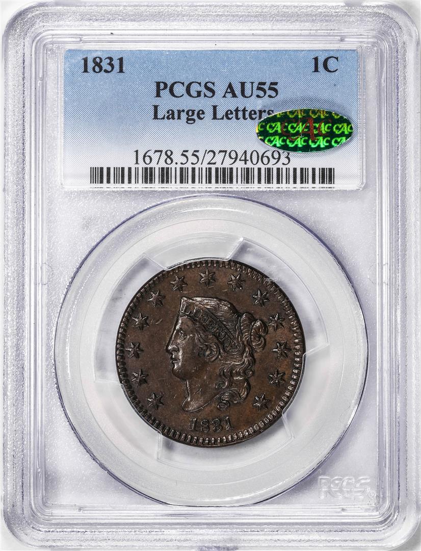 1831 Large Letters Coronet Head Large Cent Coin Ngc Au55 Cac