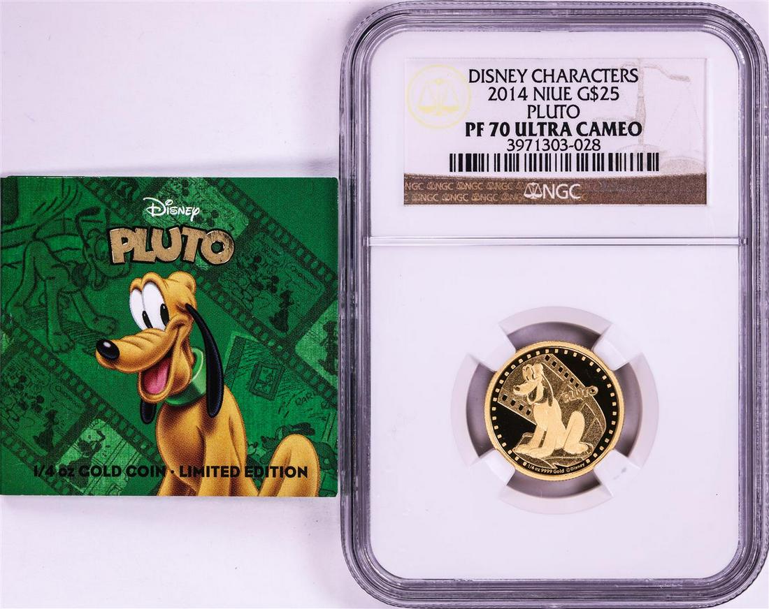 2014 $25 Proof Niue Disney Pluto Gold Coin Ngc Pf70 Ultra Cameo Auction