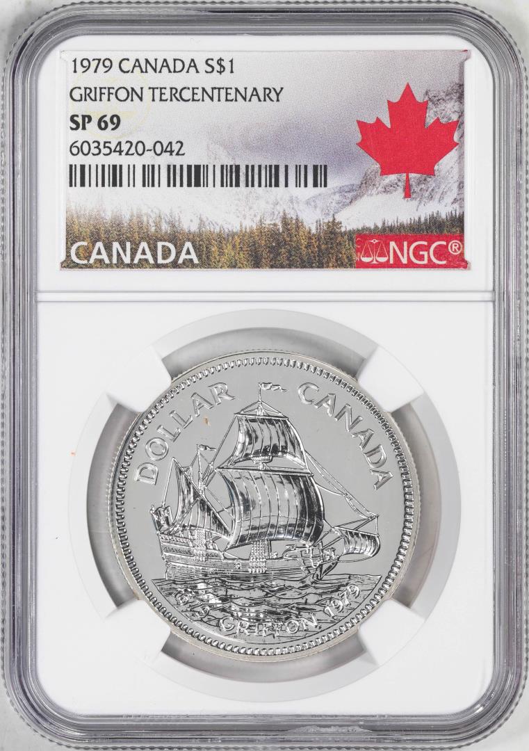 1979 Canada $1 Griffon Tercentenary Silver Dollar Coin Ngc Sp69