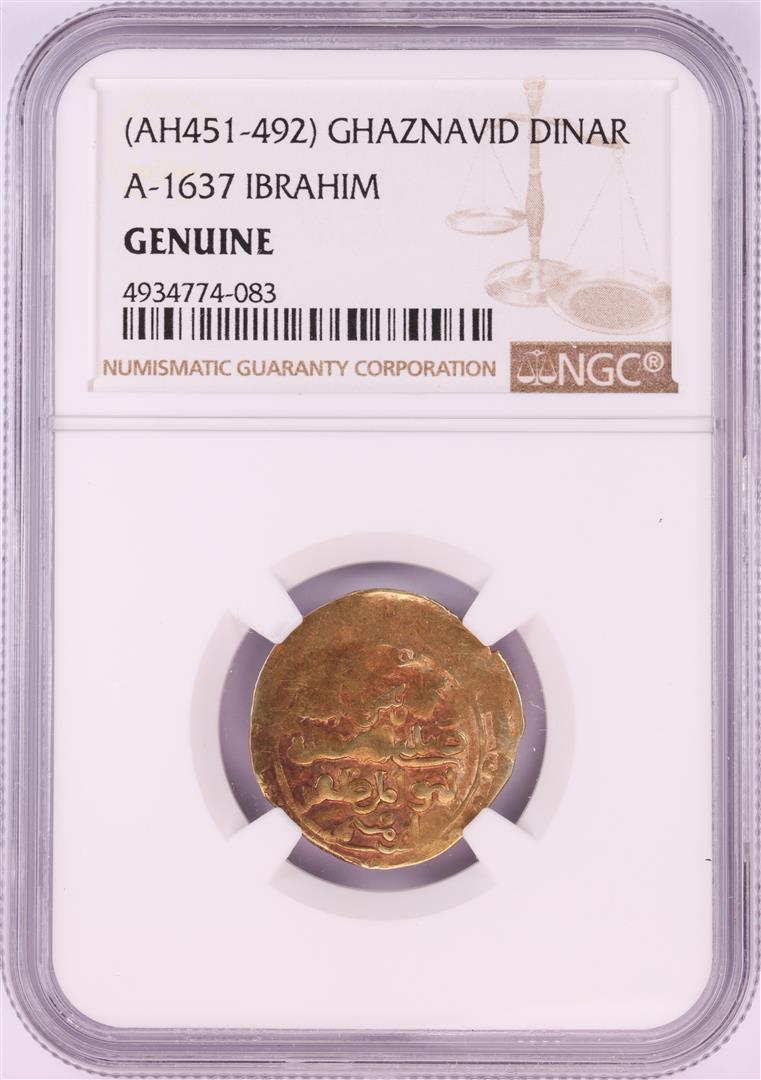 Ah451-492 Ghaznavid Dinar A-1637 Ibrahim Gold Coin Ngc Genuine Auction