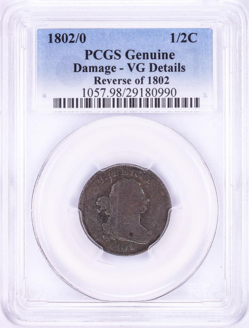 1802/0 Reverse Of 1802 Draped Bust Half Cent Coin Pcgs Vg Detail Auction