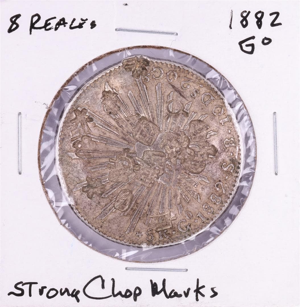 1882-go 8 Reales Mexican Silver Coin Strong Chop Marks Auction