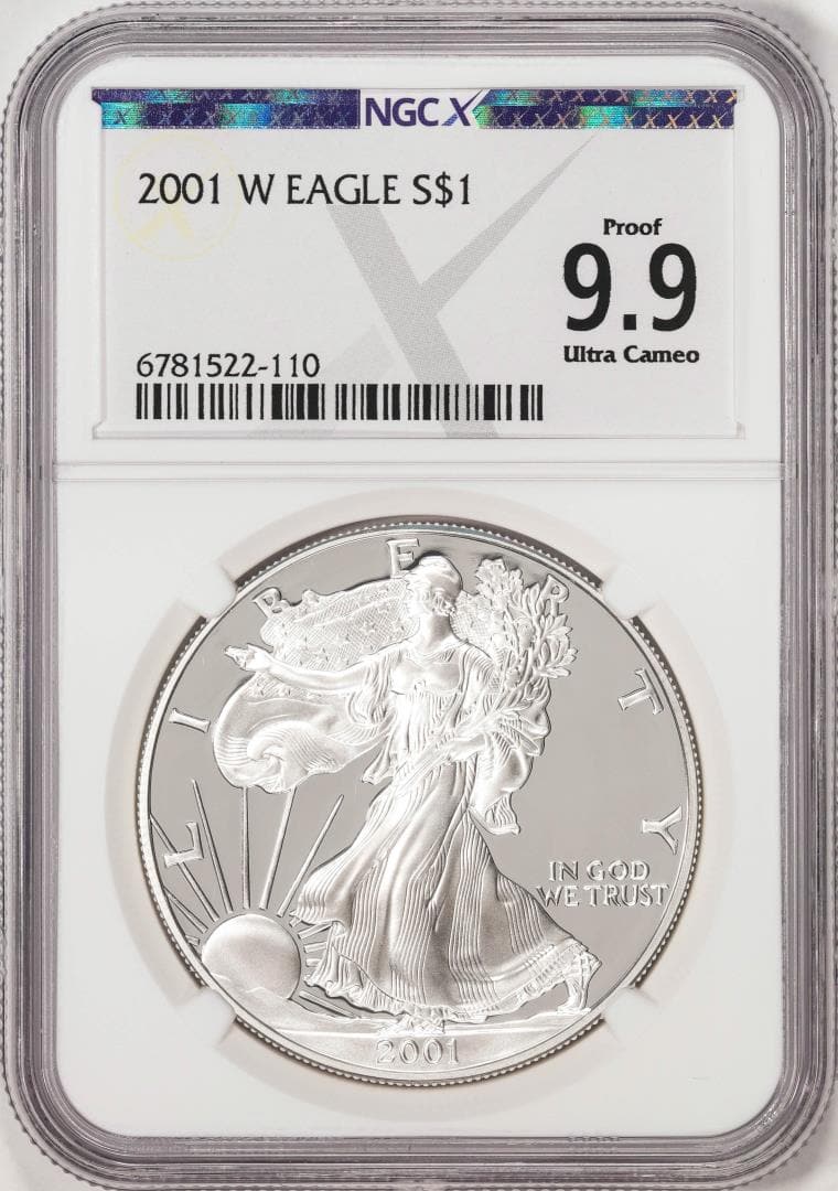 2001-w $1 Proof American Silver Eagle Coin Ngcx Proof 9.9 Ultra Cameo ...