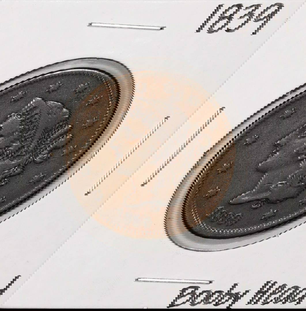 1839 Booby Head Coronet Large Cent Coin Auction