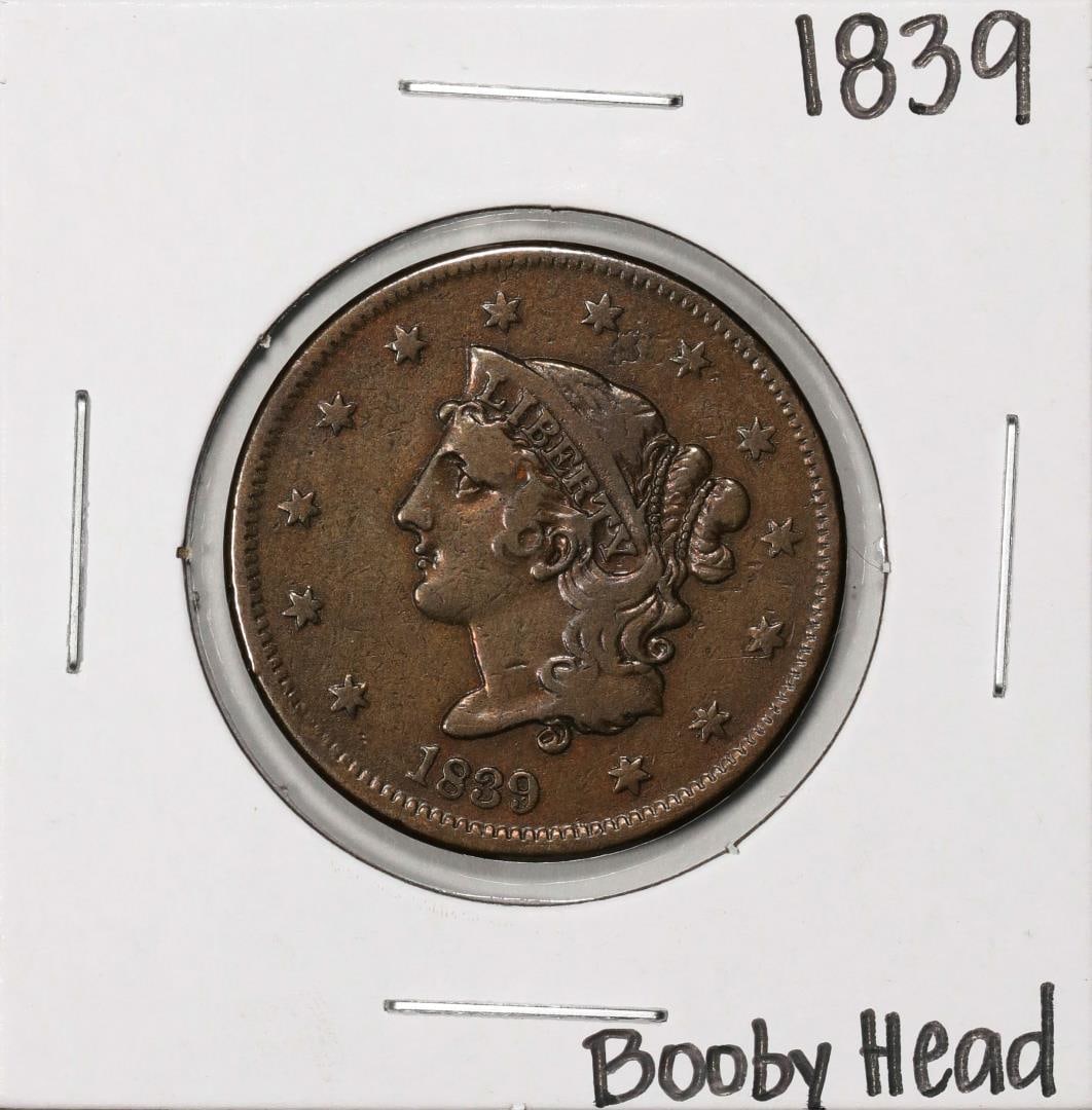 1839 Booby Head Coronet Large Cent Coin Auction