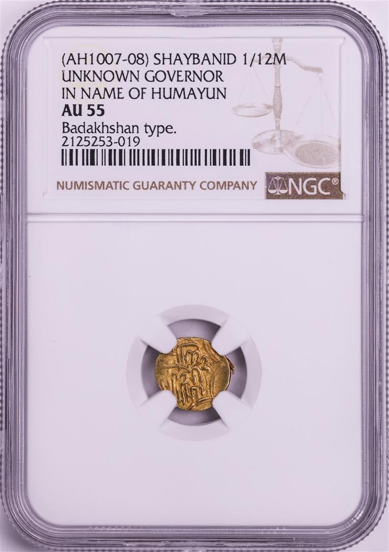 Ah1007-08 Shaybanid 1/12 Mohur Gov. In Name Of Humayun Badakhshan Gold Coin Ngc Au55 Auction