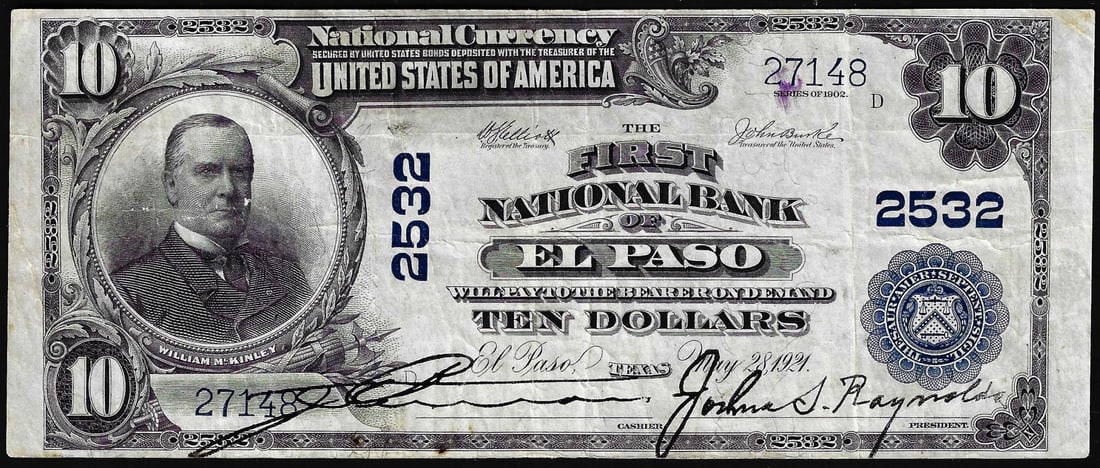 1902pb $10 First National Bank Of El Paso, Texas Ch# 2532 National ...